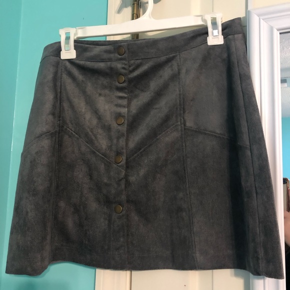 She and Sky | Skirts | Grey Suade Skirt Button Up | Poshmark